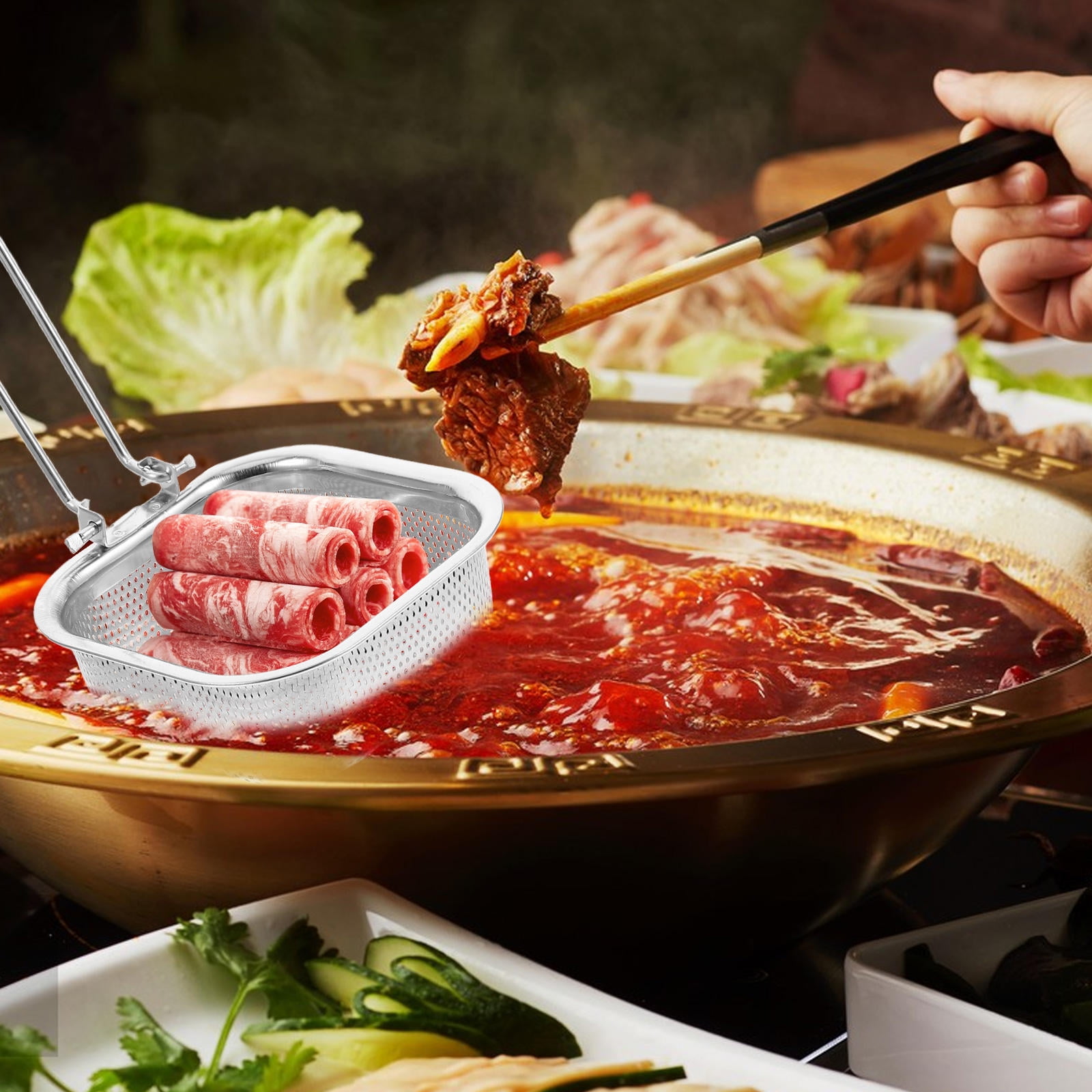 WHAMVOX Metal Colander with Handle for Hot Pot and Deep Frying ...