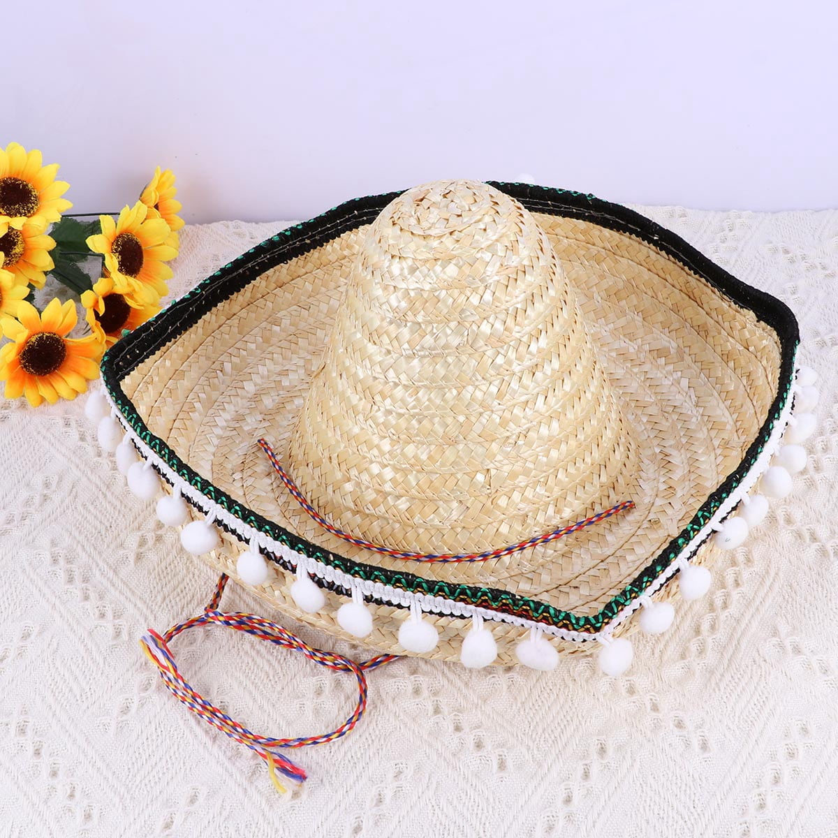WHAMVOX Mexican Hat Hawaii Small Plush Balls Woven Hat with String for ...