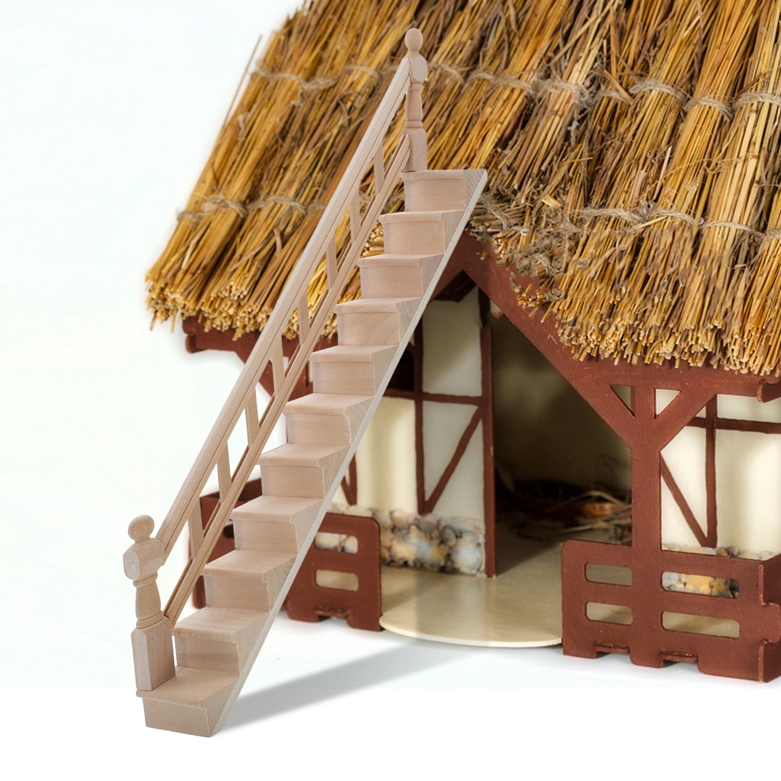 WHAMVOX Miniature Furniture Mini Wooden Handrail Stairs Dollhouse Scene ...