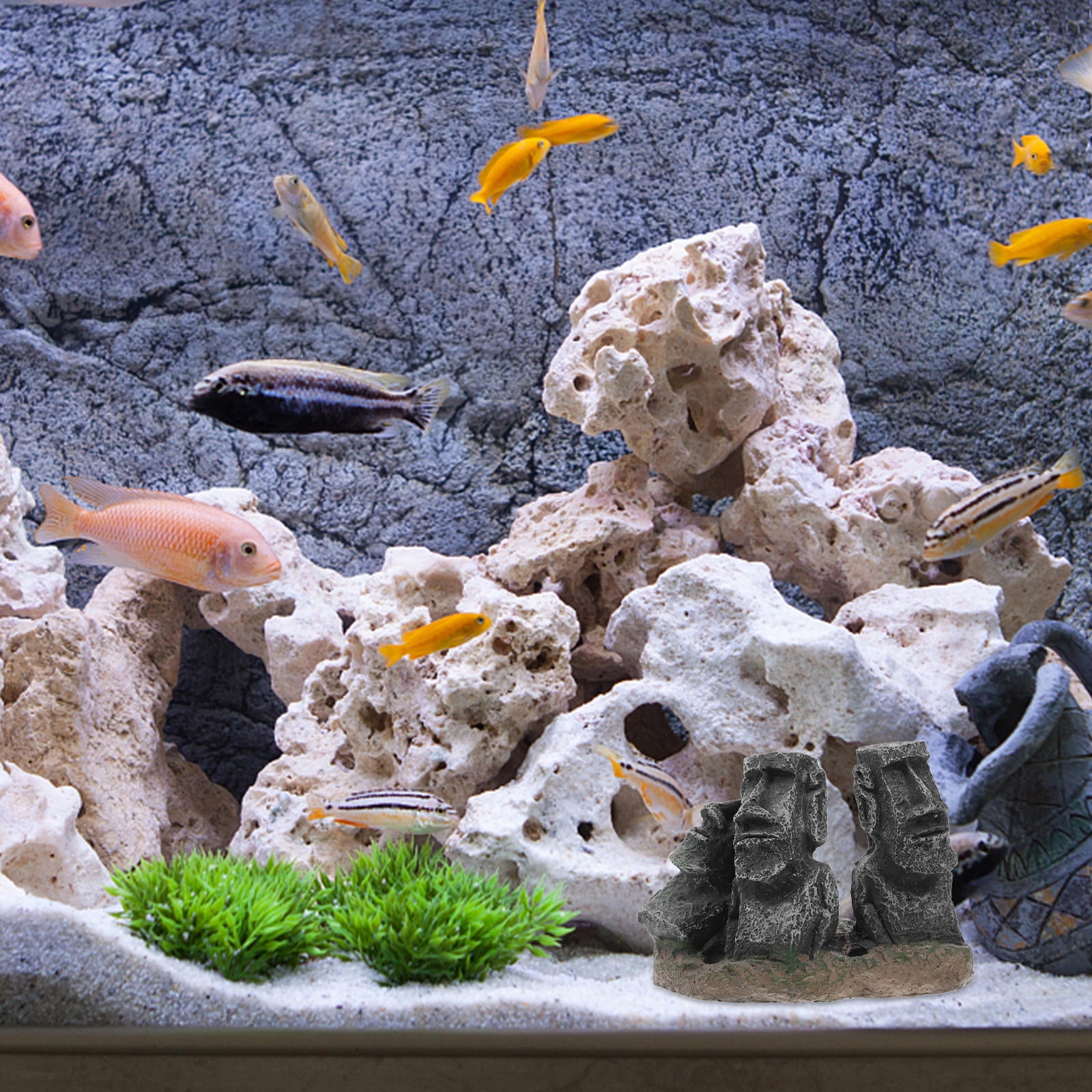 WHAMVOX Moai Figure Statue Fish Tank Aquarium Ornaments Easter Island ...