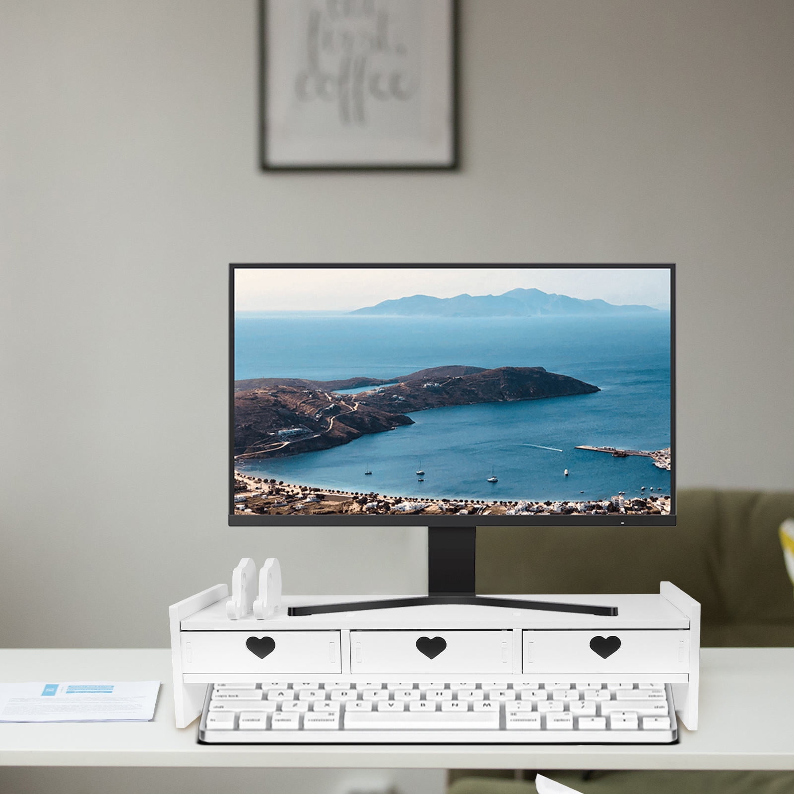 FESTFENDS Cute Monitor Riser with Storage Computer Riser White PVC 1Set ...