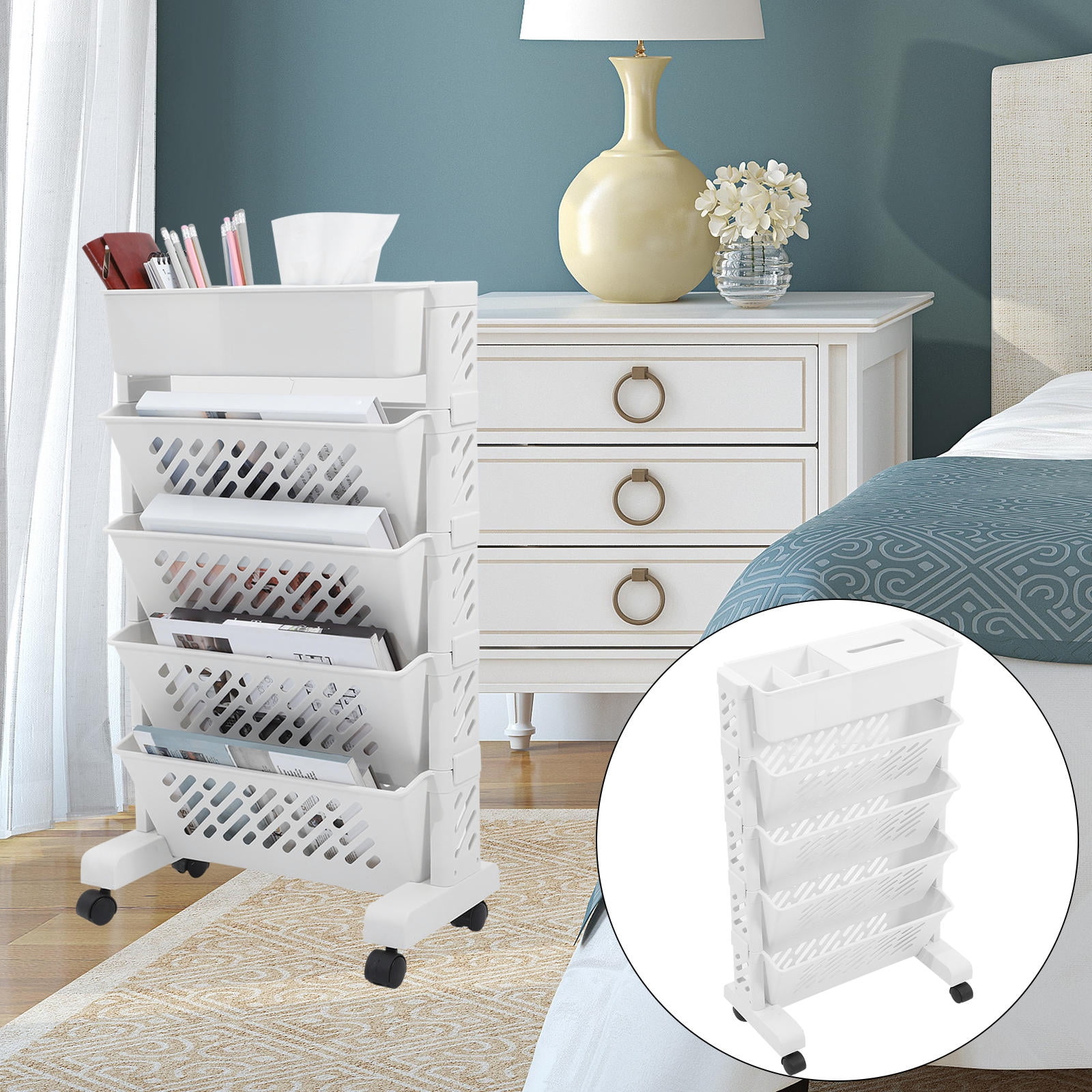 WHAMVOX Movable Rolling Bookcase Multi-layer Rack Multi-Purpose ...