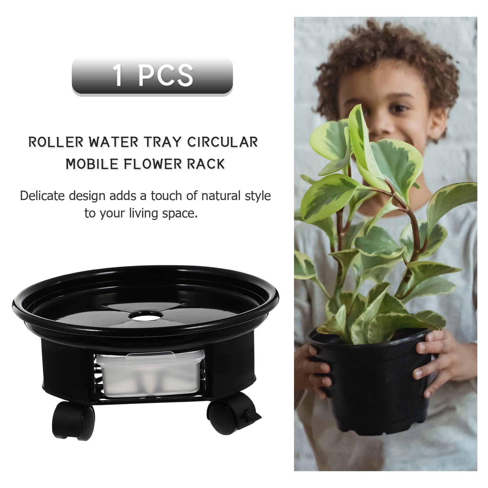 WHAMVOX Moving Flower Pot Tray Mobile Flower Pot Stand 24X24CM Black ...