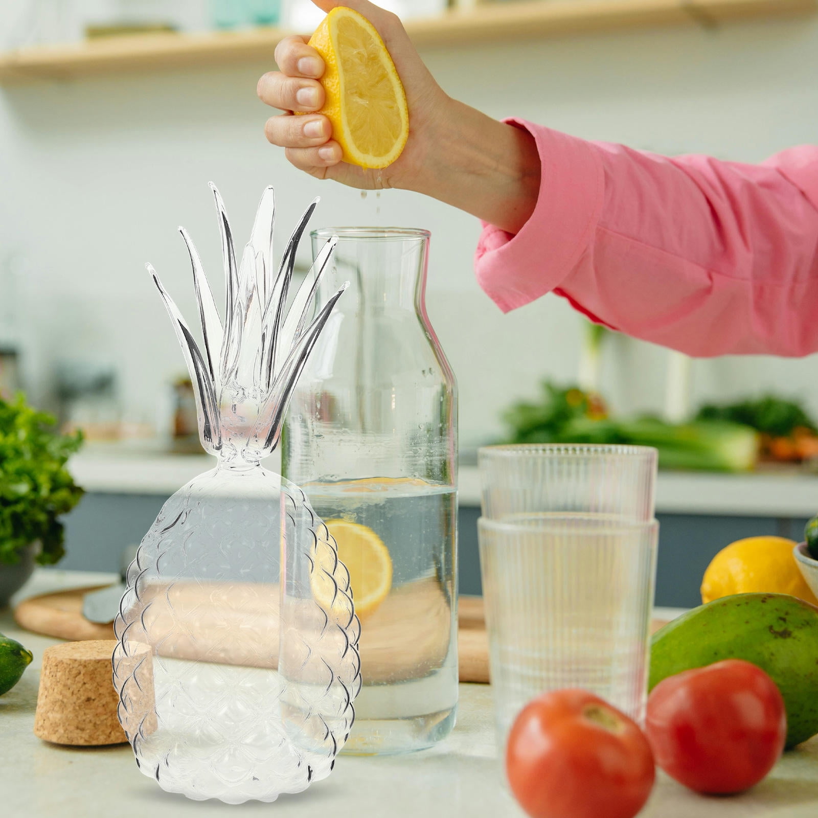 WHAMVOX Pineapple Shaped Glass Drinking Cup with Straw Transparent ...