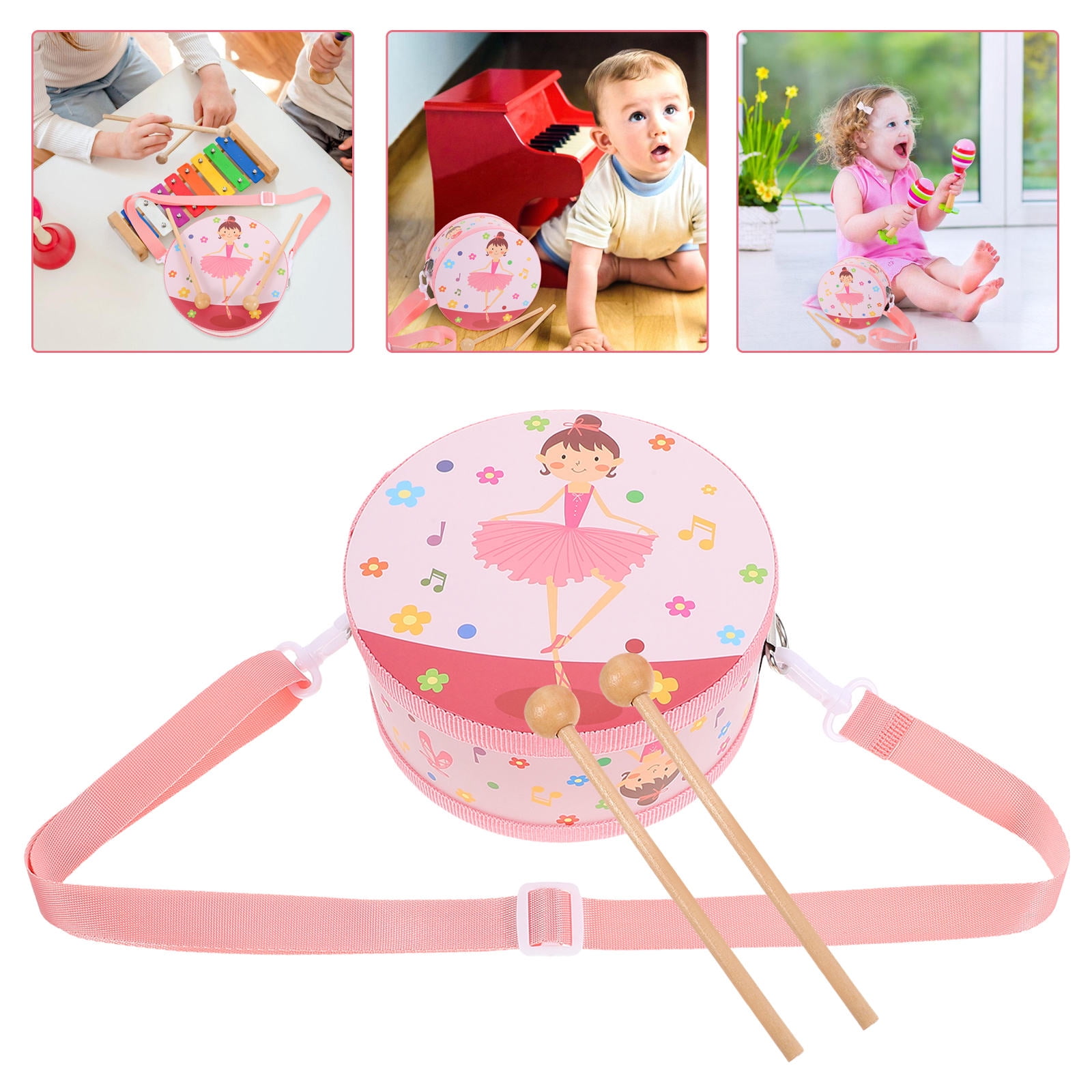 WHAMVOX Pink Kids Hand Drum Set with Stick for Home Cloth Material ...