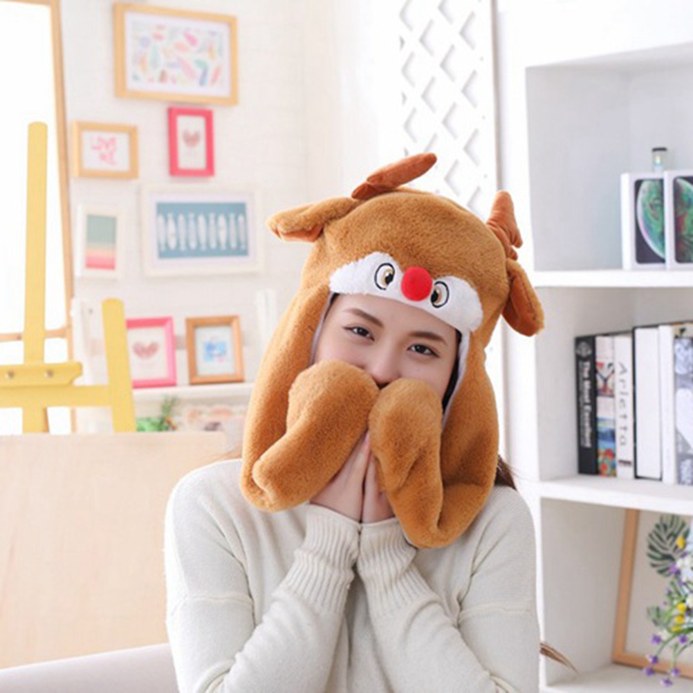 WHAMVOX Plush Deer Ears Funny Hat Animal Ears Ear Can Move Up Airbag ...