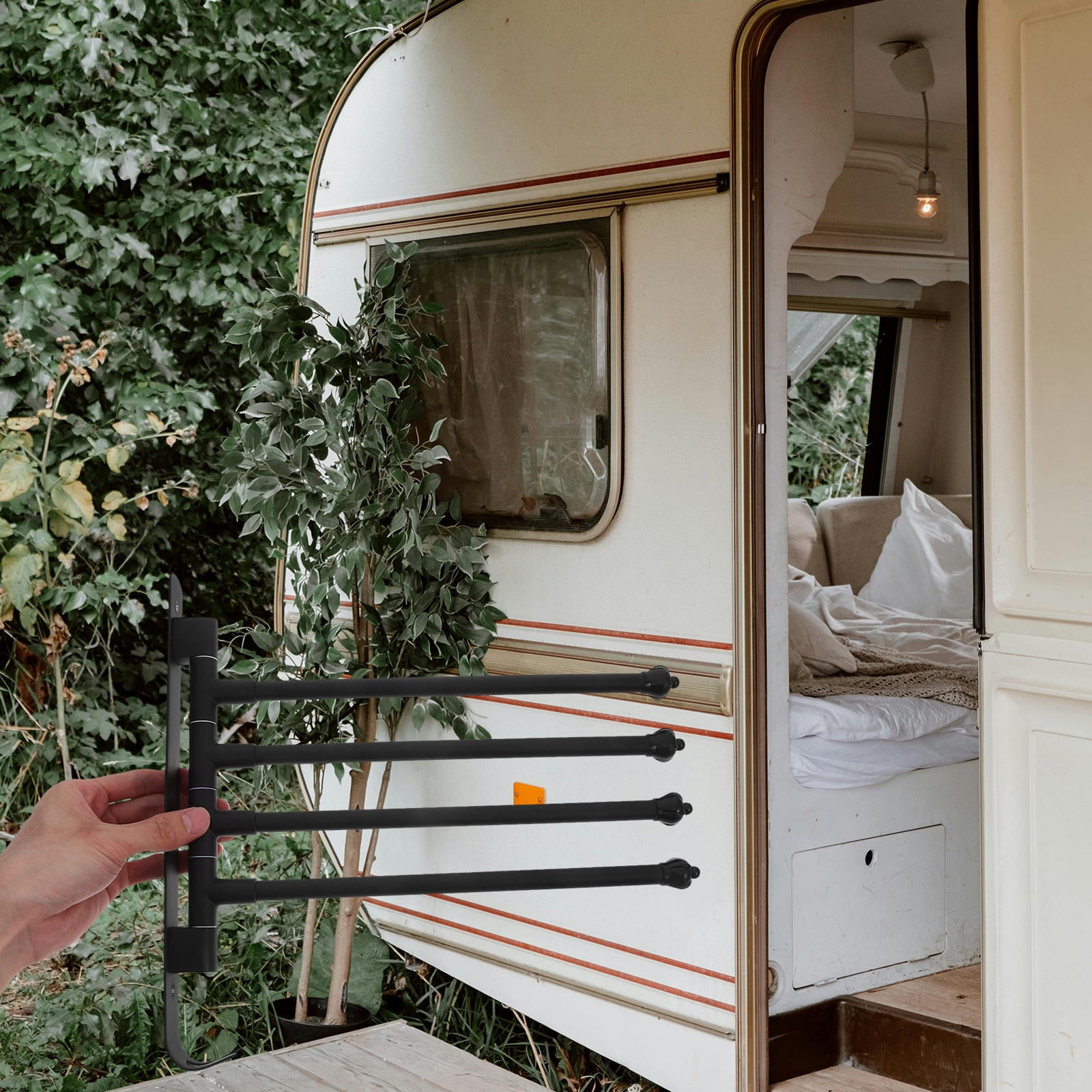 WHAMVOX RV Clothes Drying Rack with Aluminum Alloy Black Hook Rod for ...