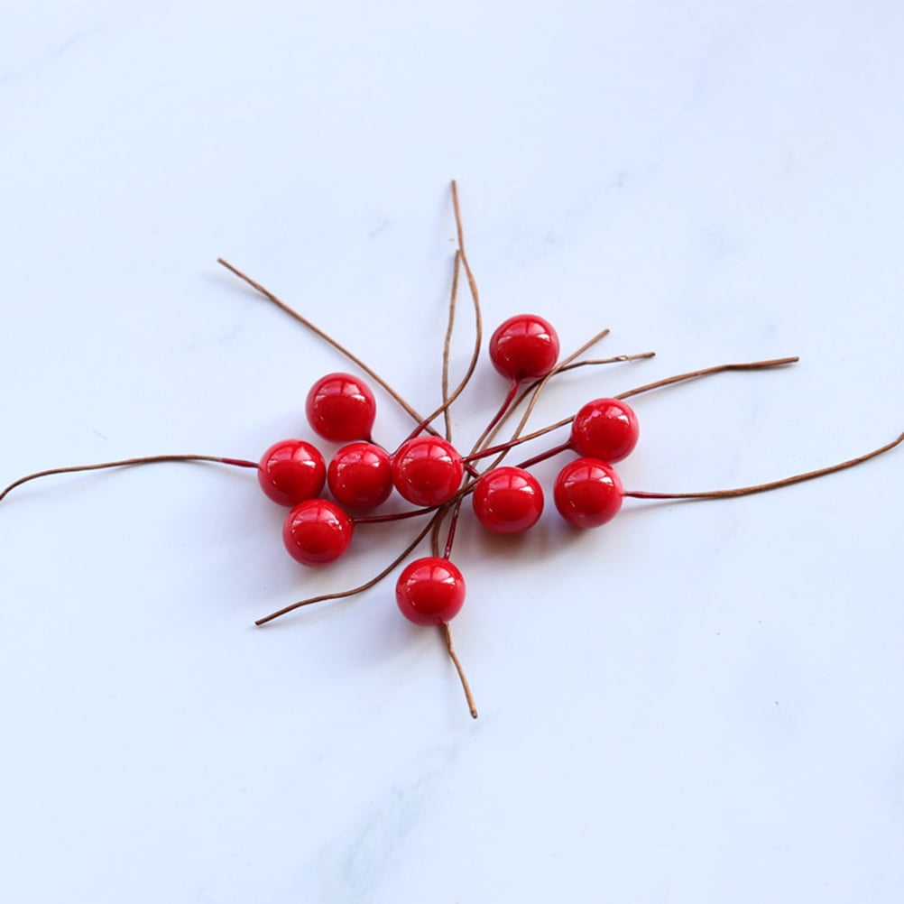 WHAMVOX Red Artificial Berry Picks for Decoration 200pcs Foam Fake ...