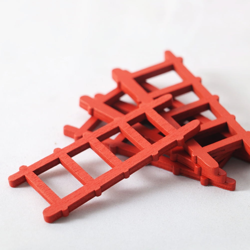 Luxshiny Miniature Ladders Wood Red Children Diy Props Home Decoration ...