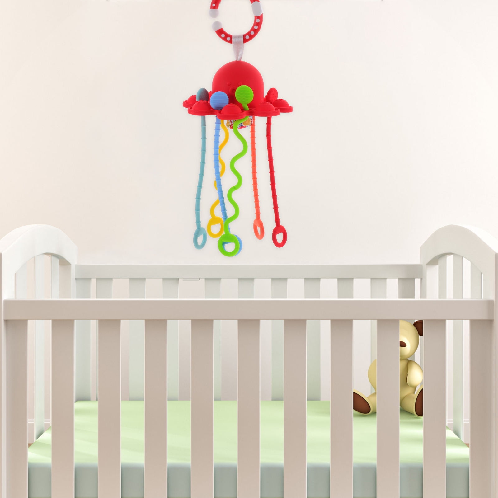 WHAMVOX Red Silicone Octopus Shaped Pull String Toy for Kids Playing to ...