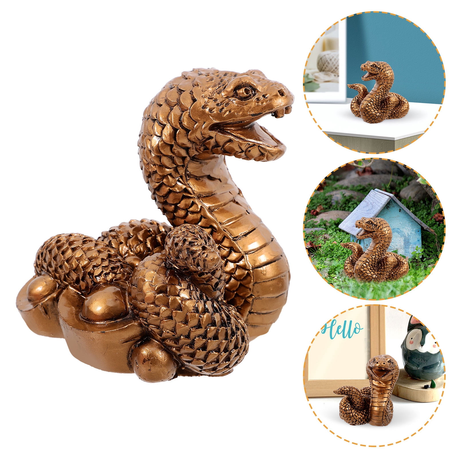 WHAMVOX Resin Snake Craft Figurine Zodiac Snake Statue Tabletop Wealth ...