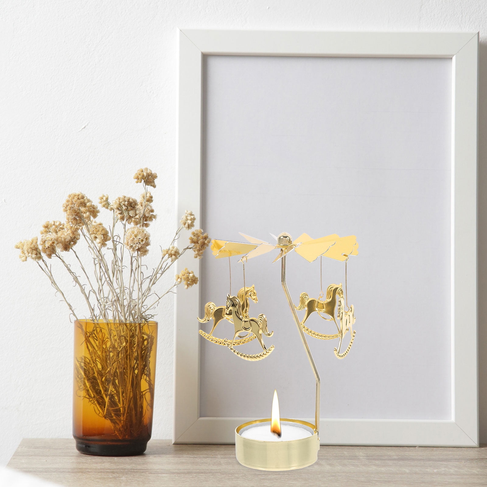 WHAMVOX Rotating Candle Holder Elegant Carousel Shaped Candle Holder ...