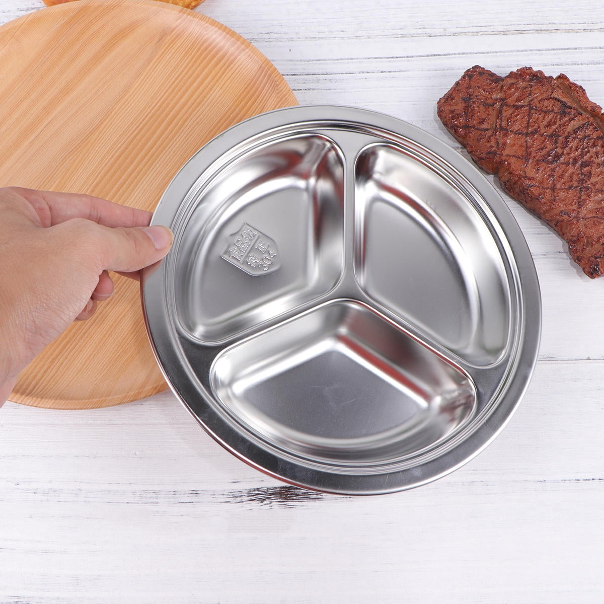 WHAMVOX Round Divided Plate Made of 304 Stainless Steel for Kitchen ...