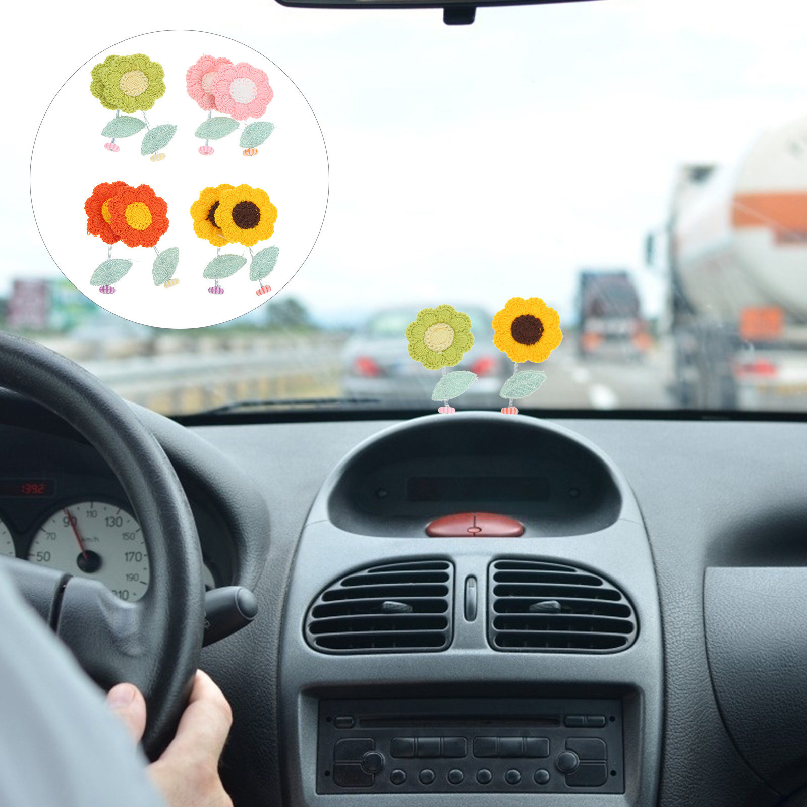 WHAMVOX Shaking Head Flower Car Decor with Spring Base for Dashboard ...