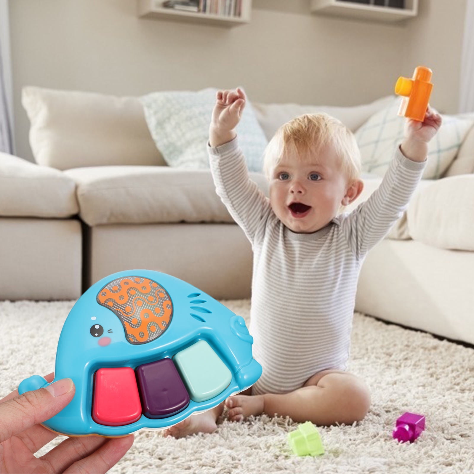 WHAMVOX Skyblue Hand Drum Toy with Light and Sound for Kids Playing ...