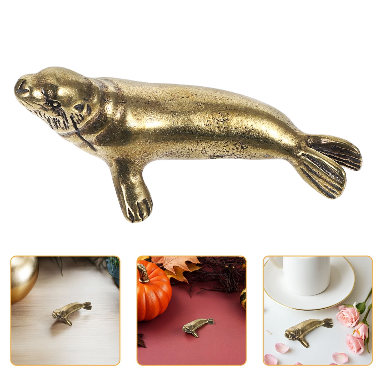 WHAMVOX Small Brass Seal Figurine Miniature Animal Statue for Desktop ...