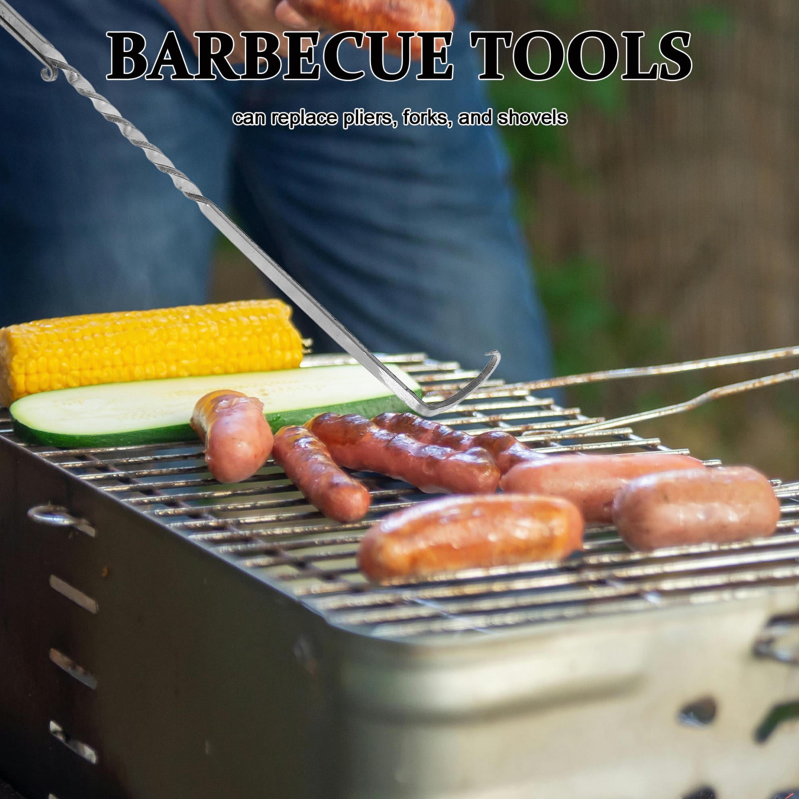 WHAMVOX Stainless Steel BBQ Meat Turner Hook for Grilling Grey Multi ...