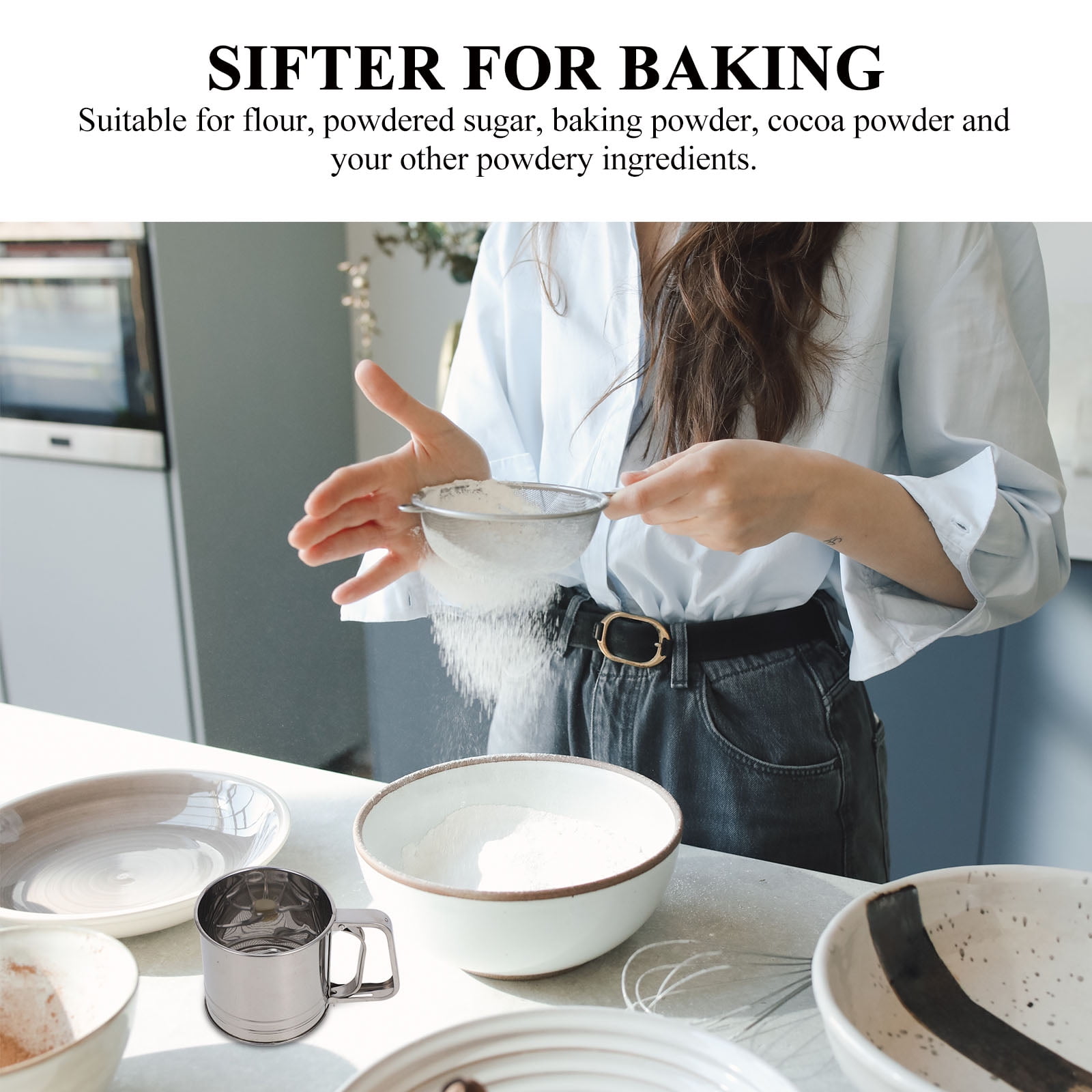 WHAMVOX Stainless Steel Baking Sieve 2.5 Cup Mesh Flour Sifter Fine ...