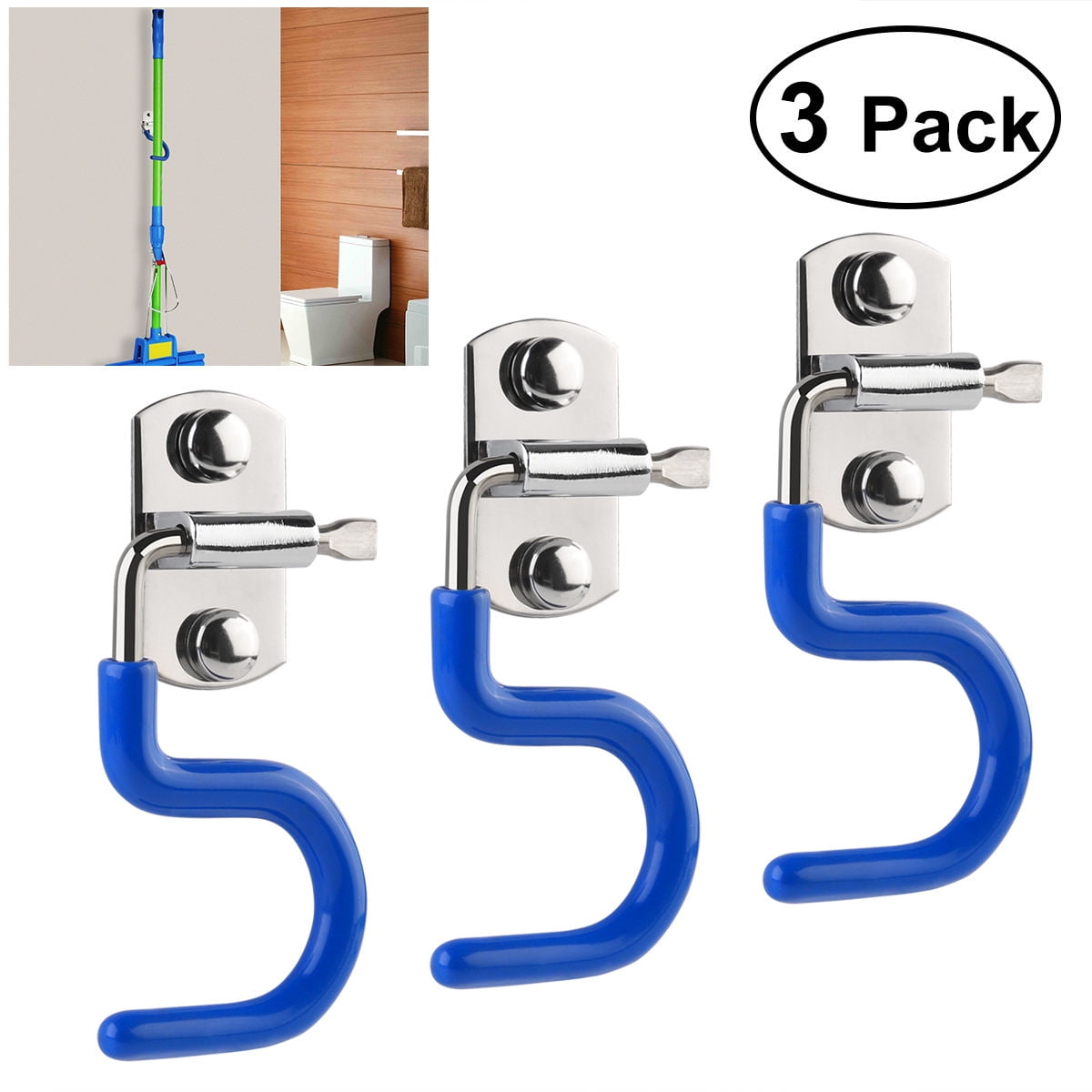 WHAMVOX Stainless Steel Mop Hook Hooks Wall Mounted Broom Holder Mops ...