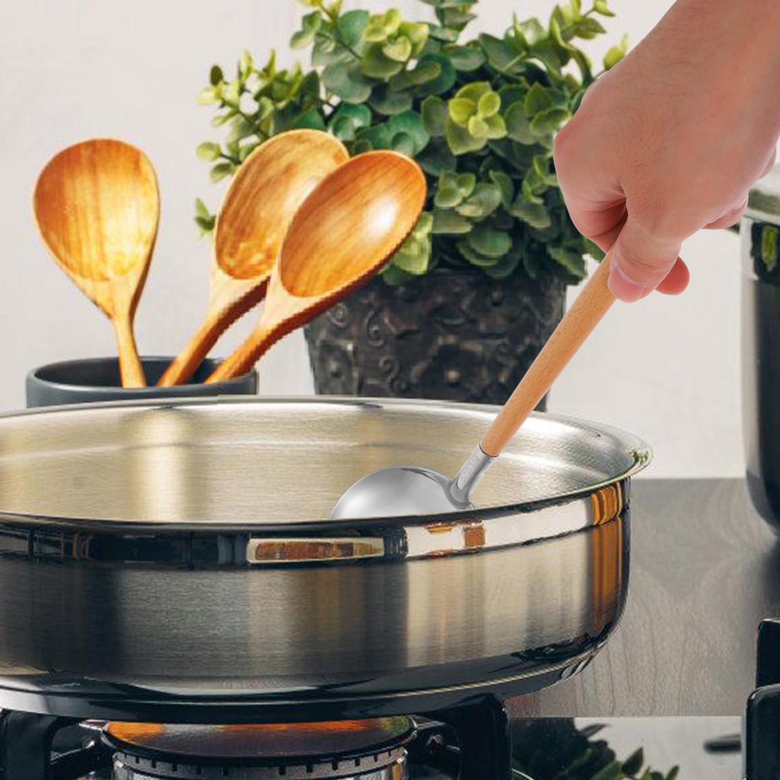 WHAMVOX Stainless Steel Soup Ladle Heavy Duty Metal Food Serving Spoon ...