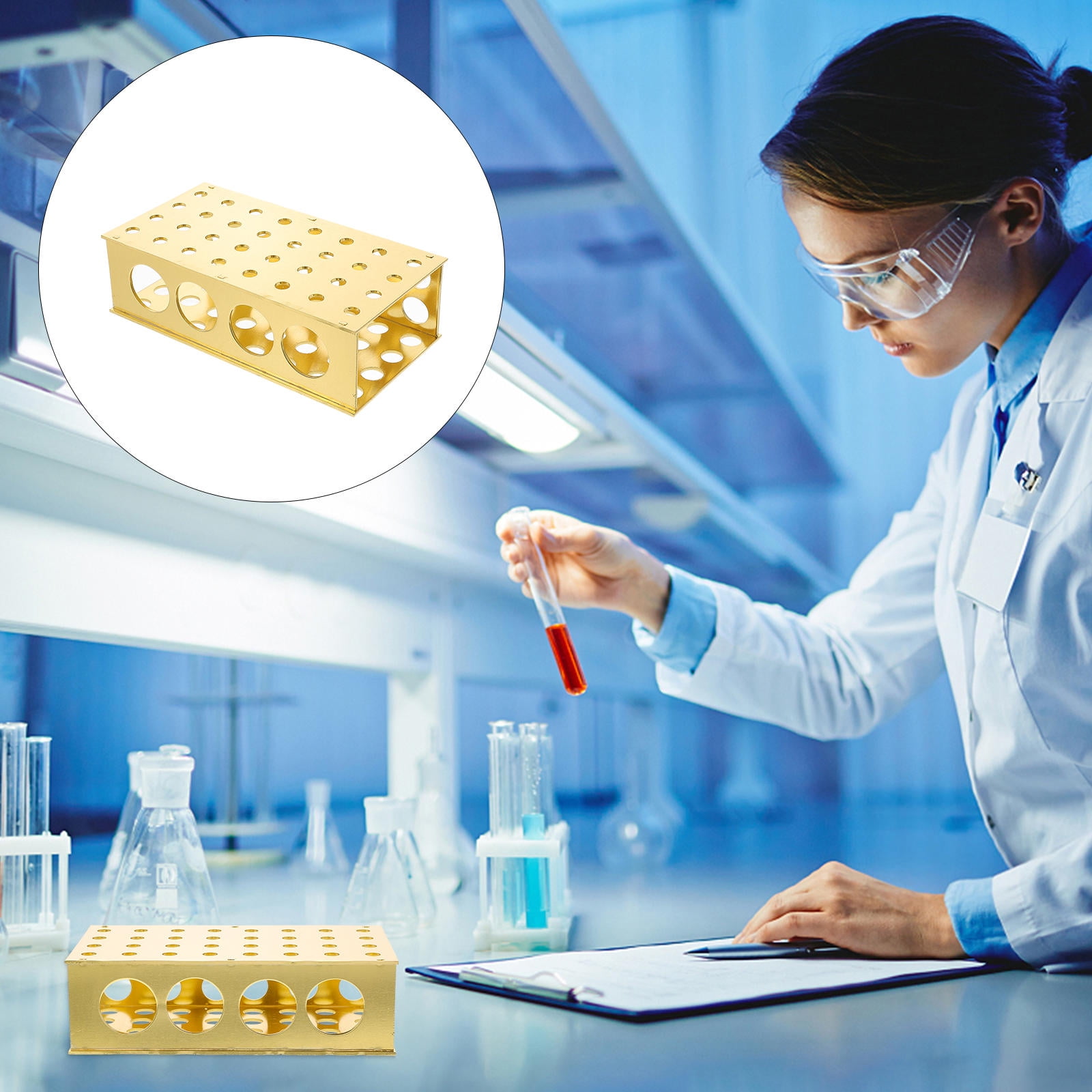 SKISUNO Golden Test Tube Tray Holder Aluminum for Labs 1Pcs 6.88X3.54X1 ...