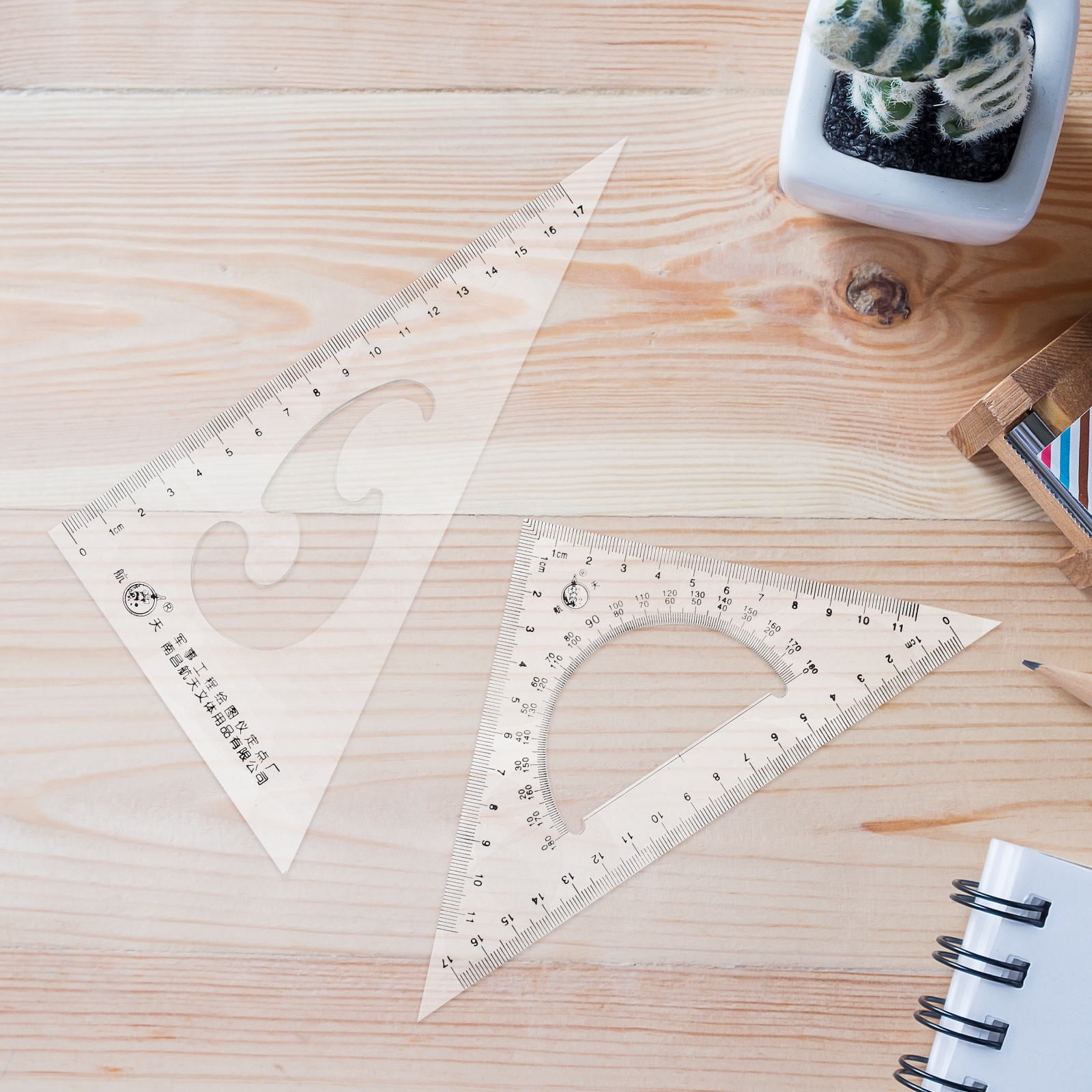 WHAMVOX Transparent Plastic Triangle Ruler Set for Teaching Use 2pcs Student Design for Math ...