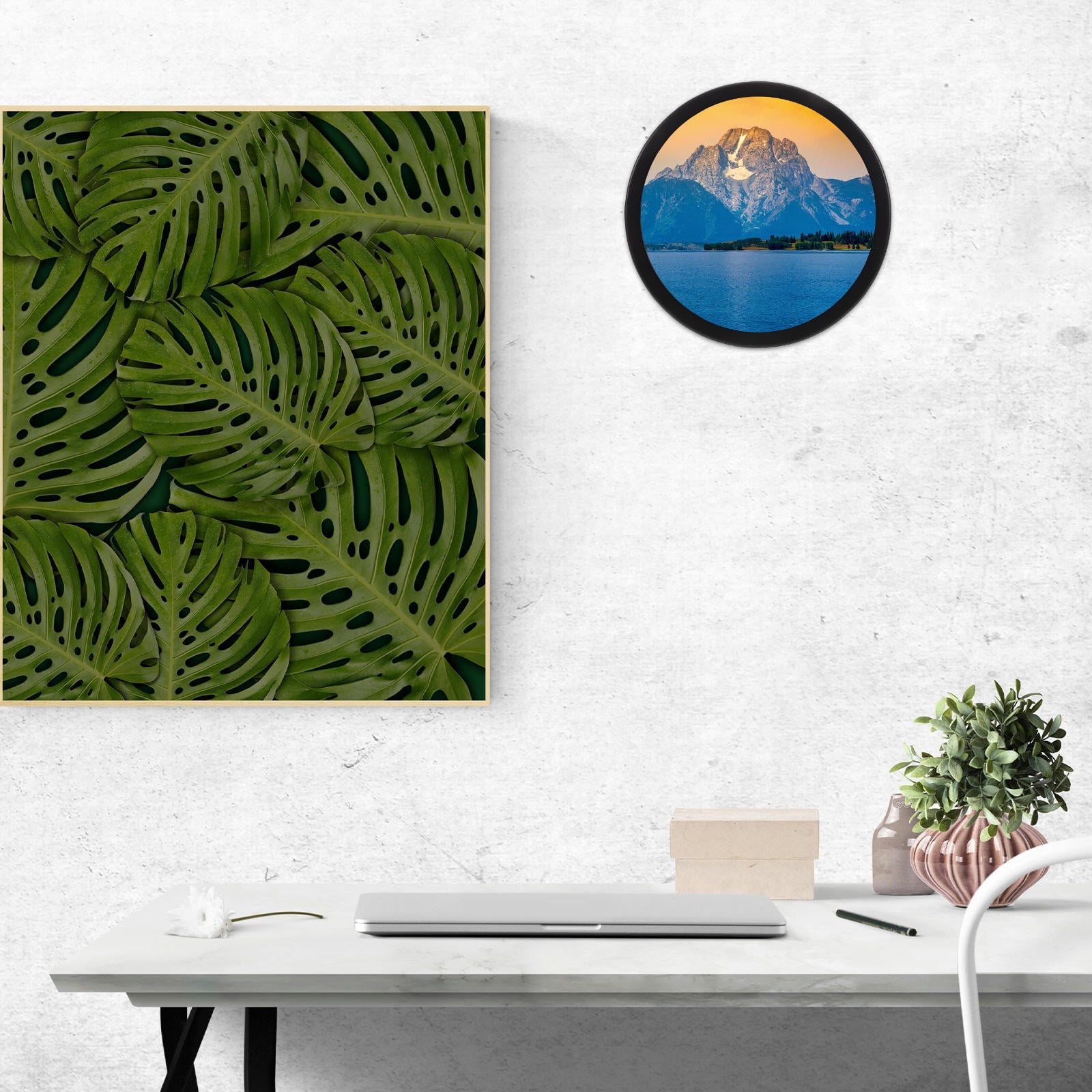 WHAMVOX Wall Mounted Circular Photo Frame Wooden Wall Mounted Picture ...