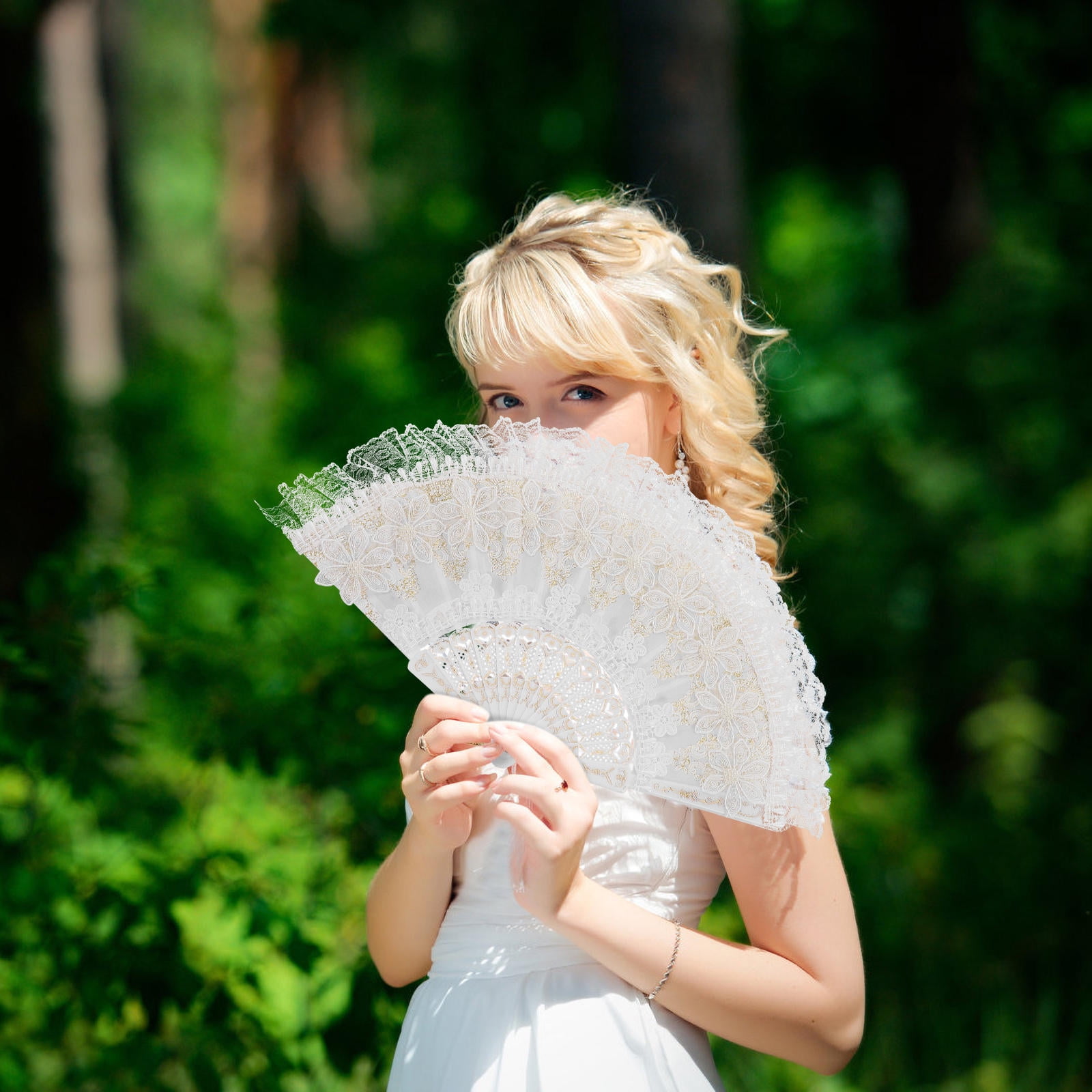 WHAMVOX White Plastic Hand Fan with Elegant Lace Design for Decoration ...