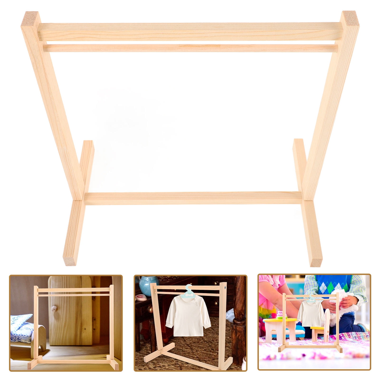 WHAMVOX Wood Doll Clothing Rack Creative Doll Garment Organizer Doll ...