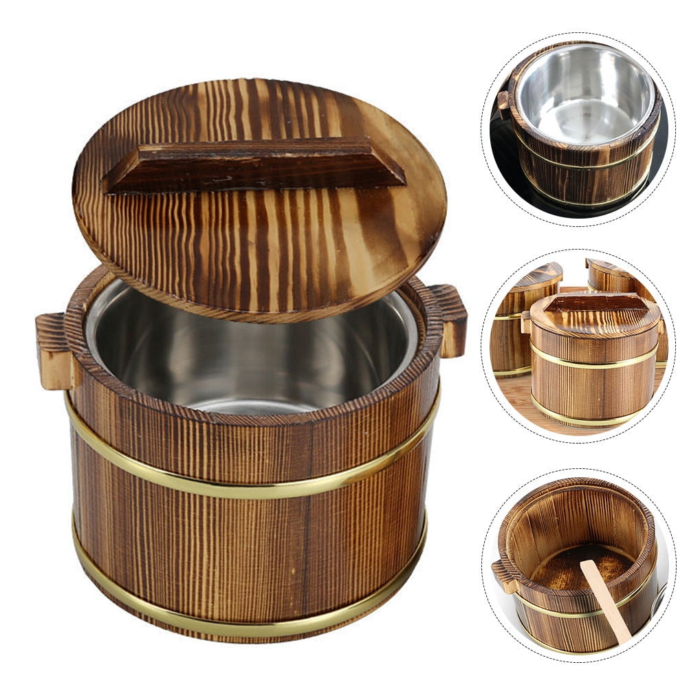 WHAMVOX Wood Rice Bucket Sushi Rice Holder Wood Storage Bucket Desktop ...