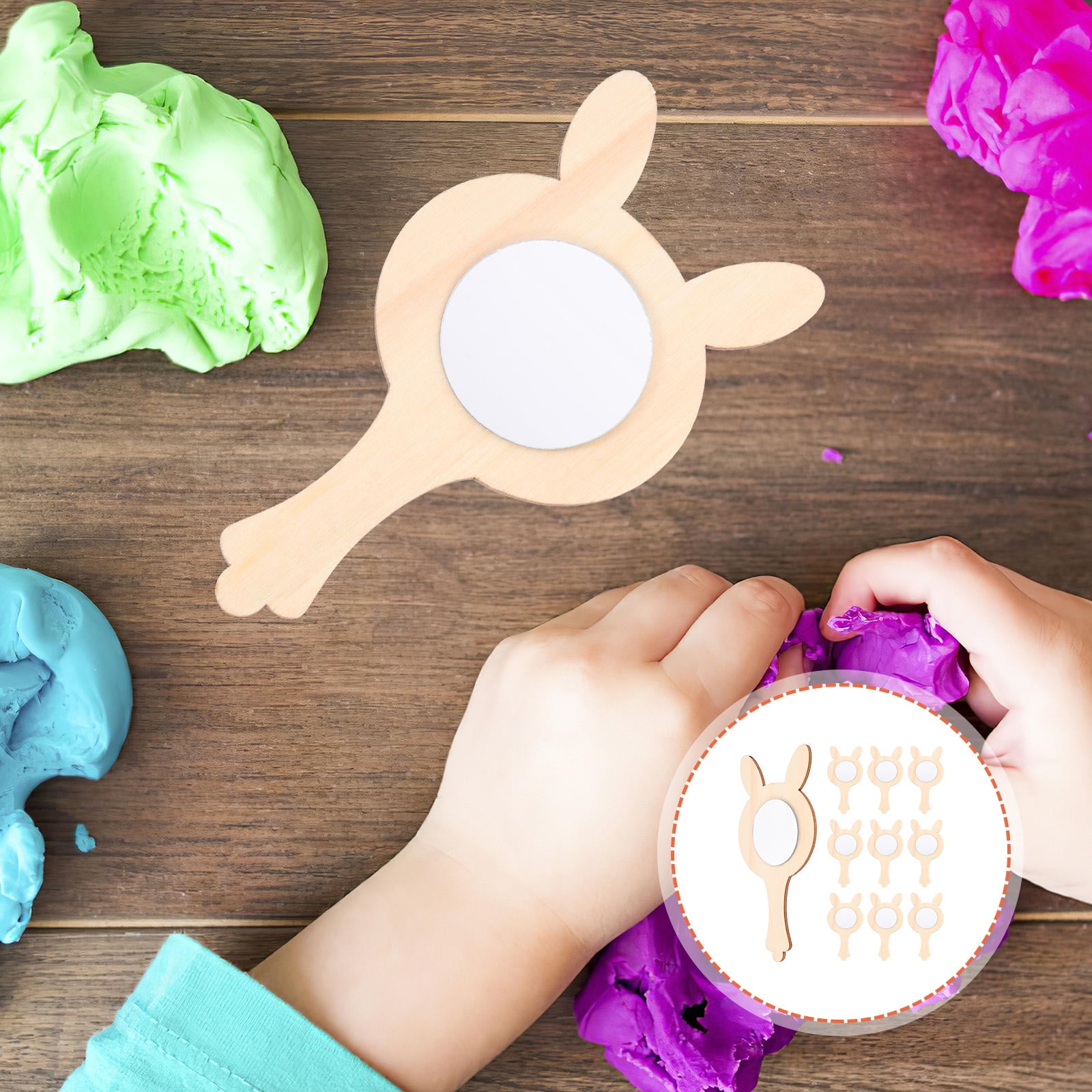 WHAMVOX Wooden Crafts Hand Mirrors for DIY Use Unfinished Travel Mirror ...