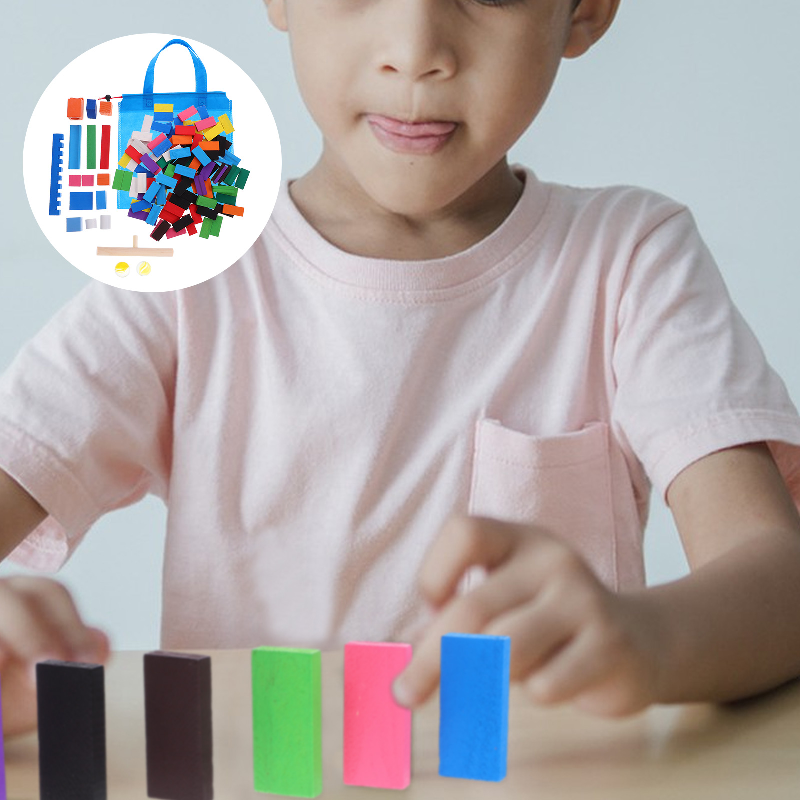 WHAMVOX Wooden Dominoes Set for Kids Learning Toy Assorted Color ...