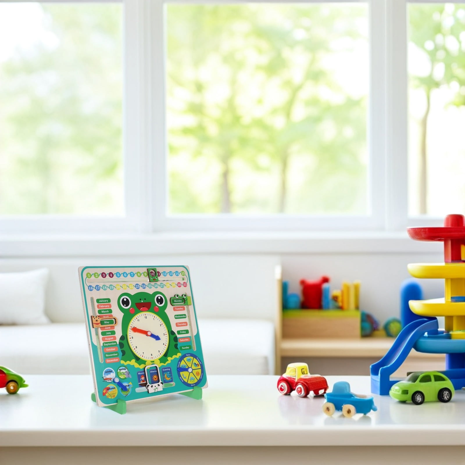 WHAMVOX Wooden Frog Clock and Calendar Toy Montessori Cognitive ...