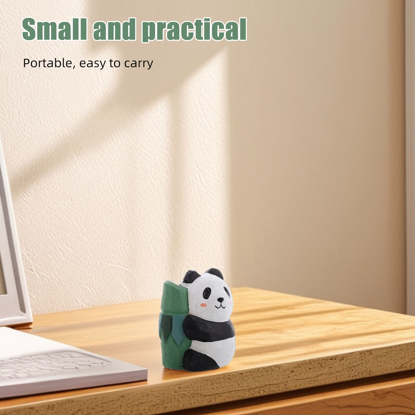 WHAMVOX Wooden Panda Figurine Cute Panda Statue Feng Shui Good Luck ...