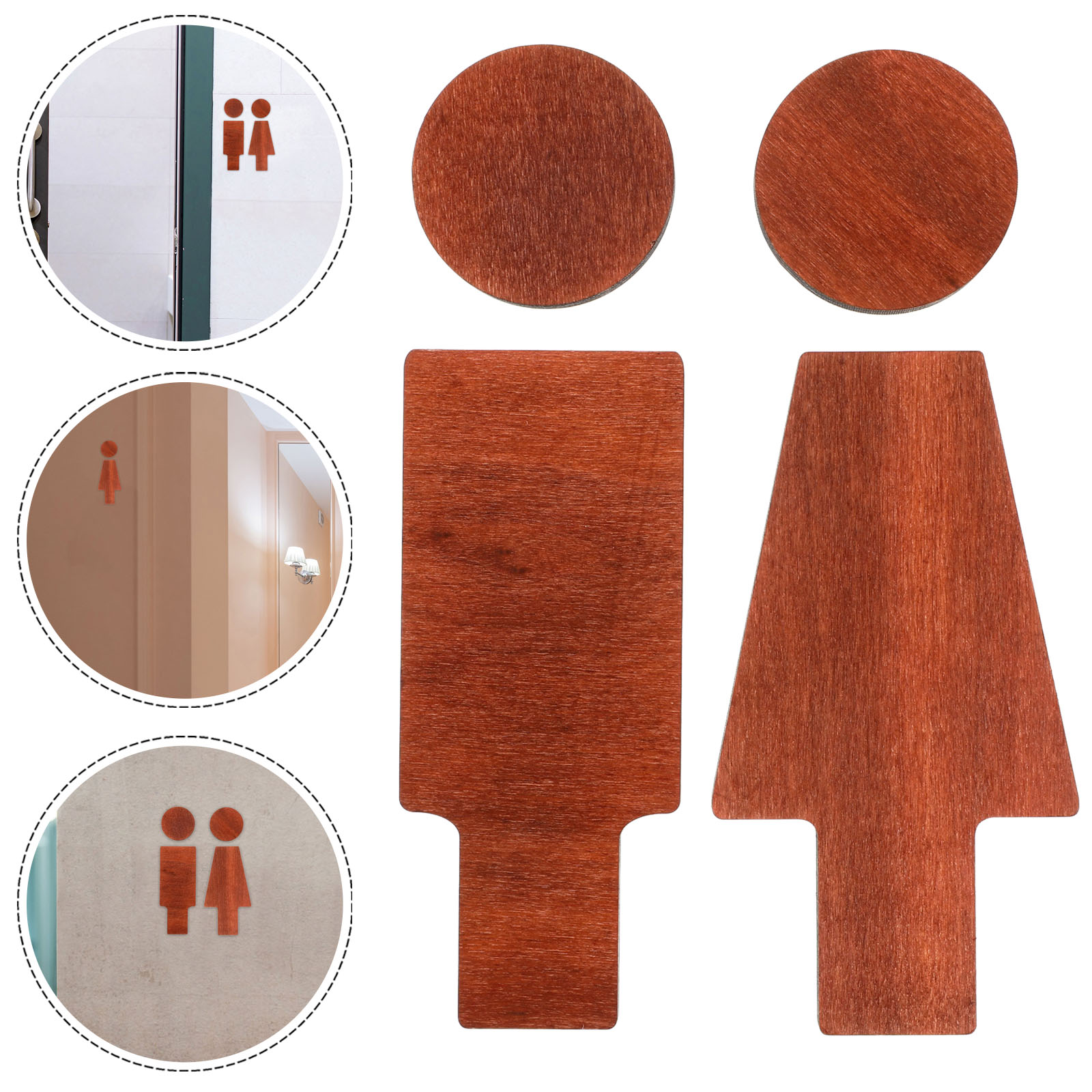 WHAMVOX Brown Wooden Restroom Sign for Home Decor and Beautiful with ...