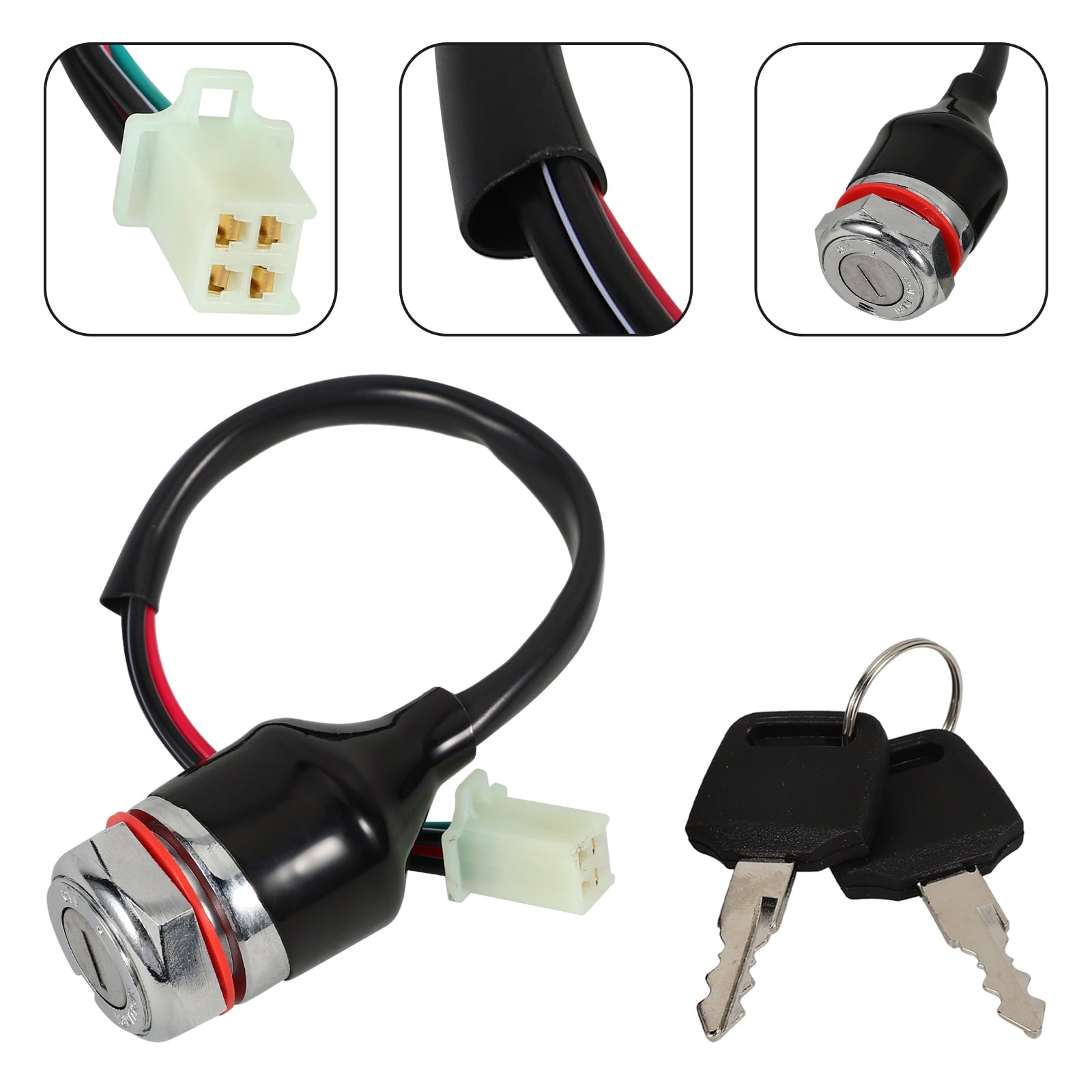 WHAMVOX Worgeous Ignition Switch with Keys Replacement 4 Wire Ignition ...