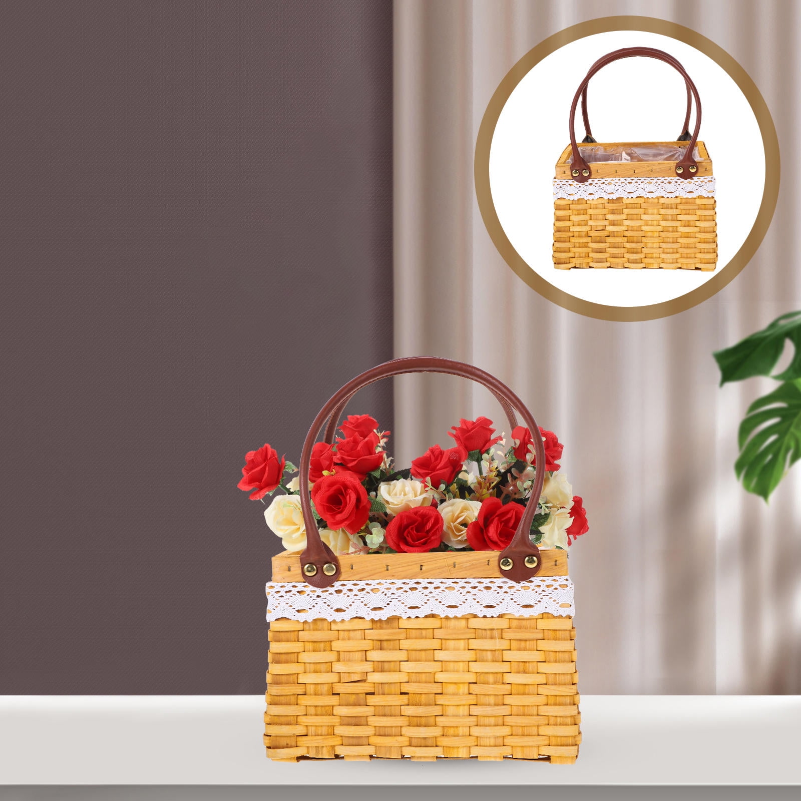 WHAMVOX Woven Basket Multipurpose Natural Rattan Basket with Handle ...