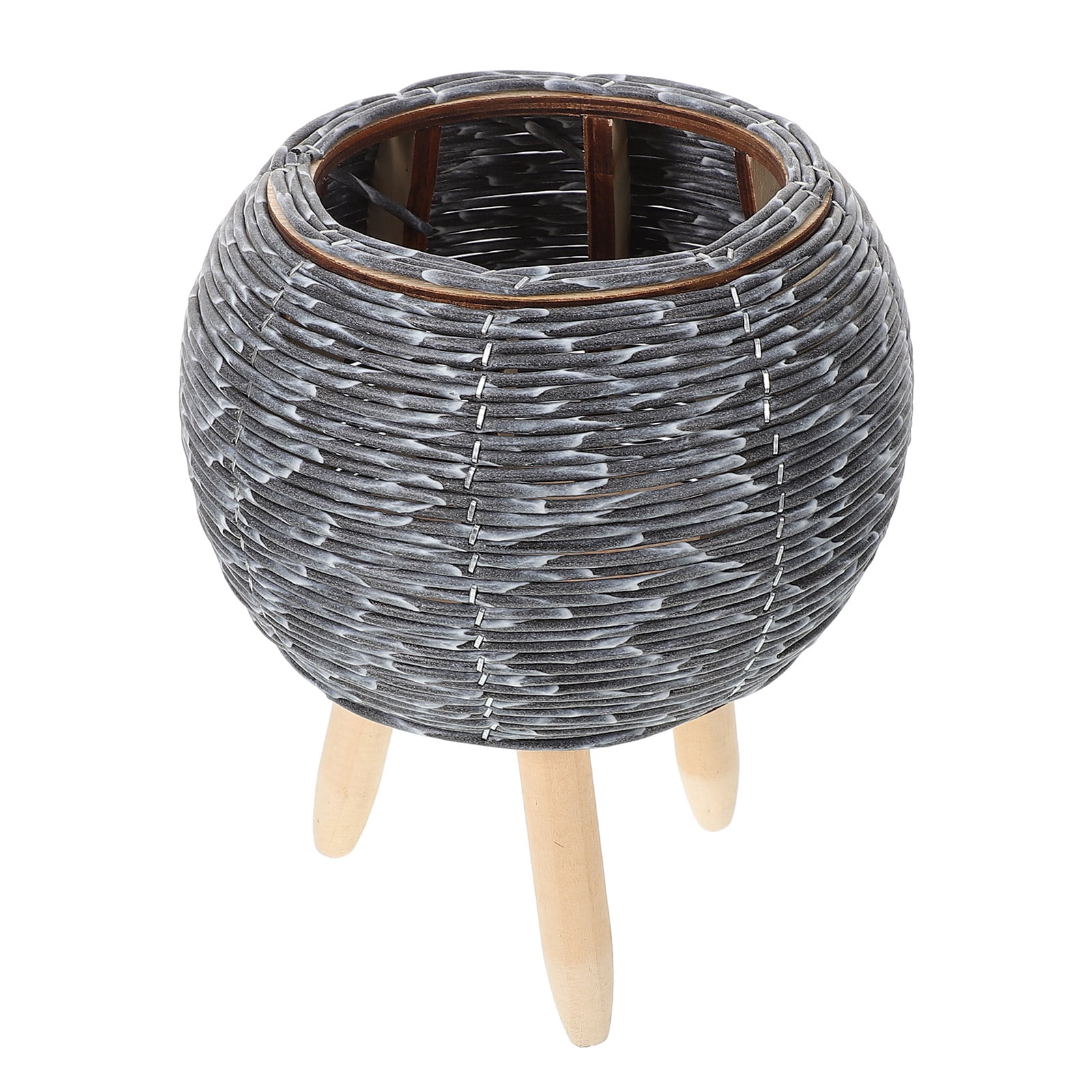 WHAMVOX Woven Plant Basket for Home Dark Grey Plastic and Wood ...
