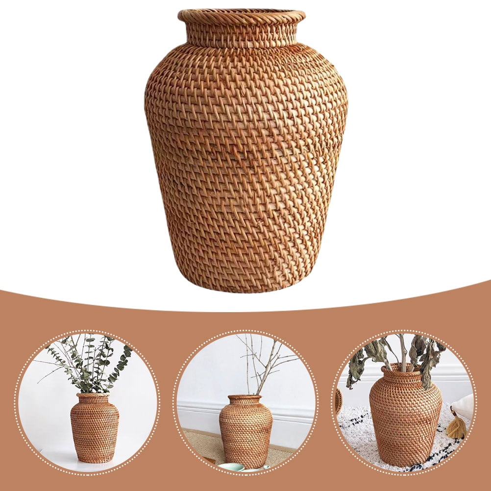WHAMVOX Woven Rattan Vase for Decor Light Brown Synthetic Material ...