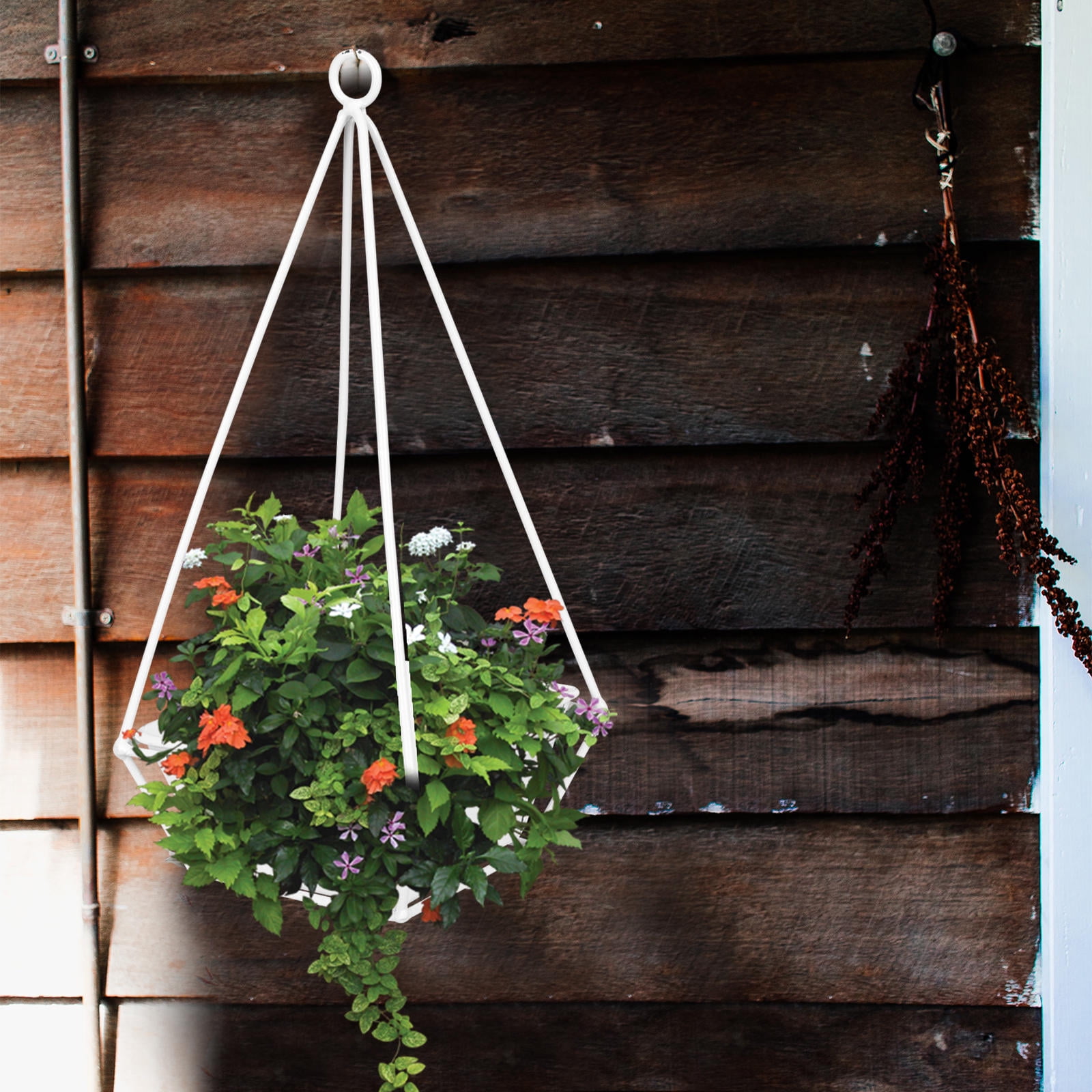 WHAMVOX Wrought Iron Hanging Basket Flower Pot Wire Plant Pots White ...