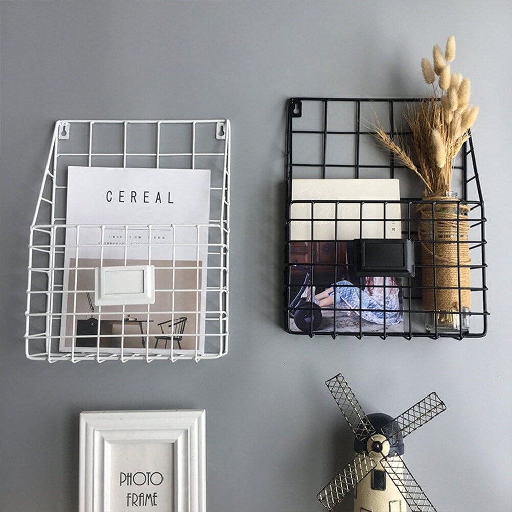 WHAMVOX Wrought Iron Storage Basket Magazine Hanging Mount Newspaper ...