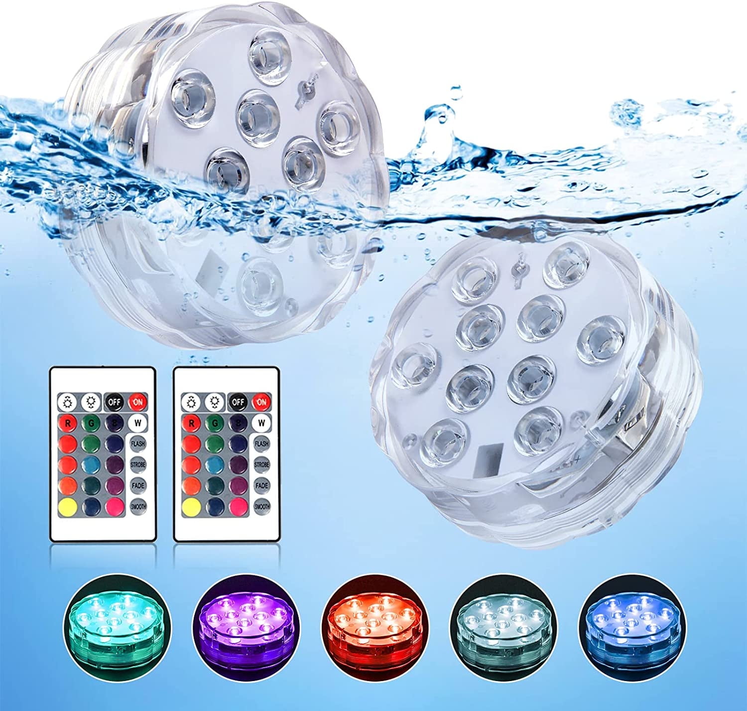 WHATOOK 2 Pack Pool Lights, LED Underwater Waterproof Pond Lights with ...
