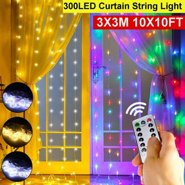 WHATOOK Christmas 300 LED Curtain String Lights,8 Modes Fairy Lights ...