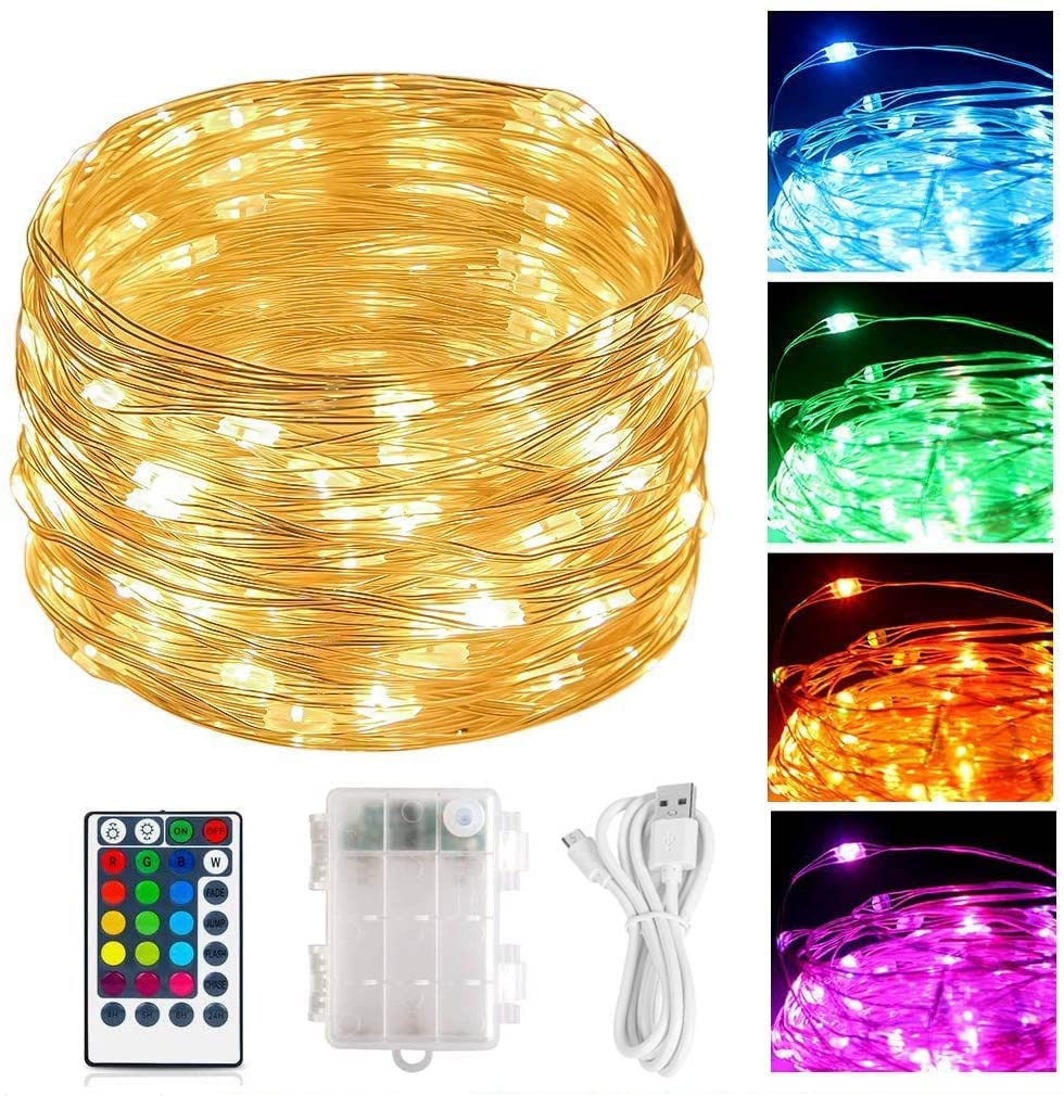 Efavormart 16ft | 50 Colorful Frosted Bulb Remote Battery LED Fairy ...