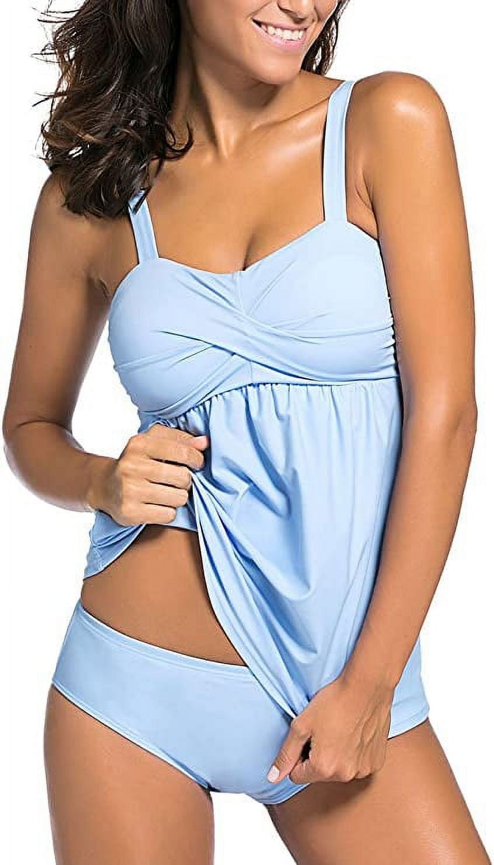 WHDZ Women's Stripe Tankini Top Bikini Swimwear Swim Tops with Bikini Bottoms Two Piece Bathing ...