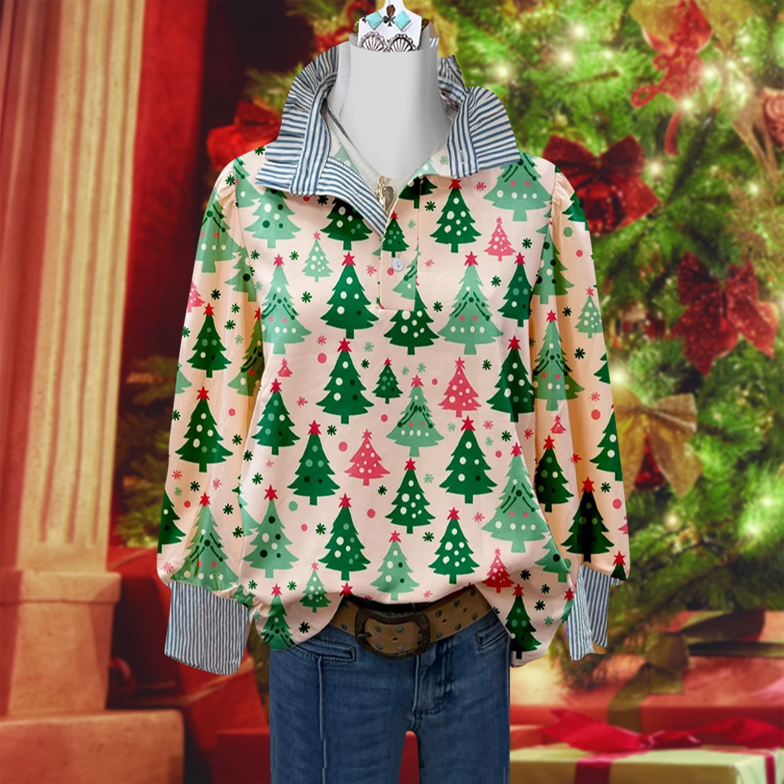 WHEANG Long Sleeve Shirts For Women Stand Collar Button Down Long ...