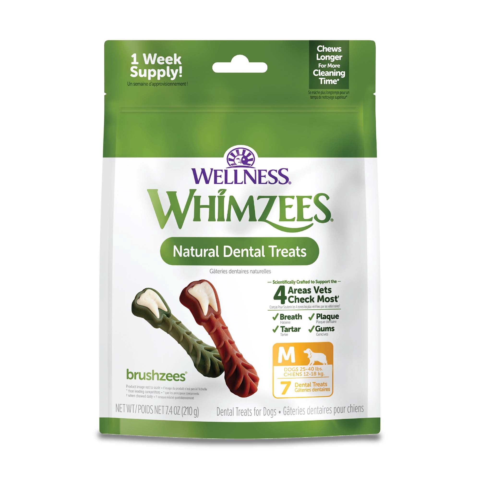 Wellness WHIMZEES Daily Brushzees Dog Dental Treats, Medium Size Stick ...
