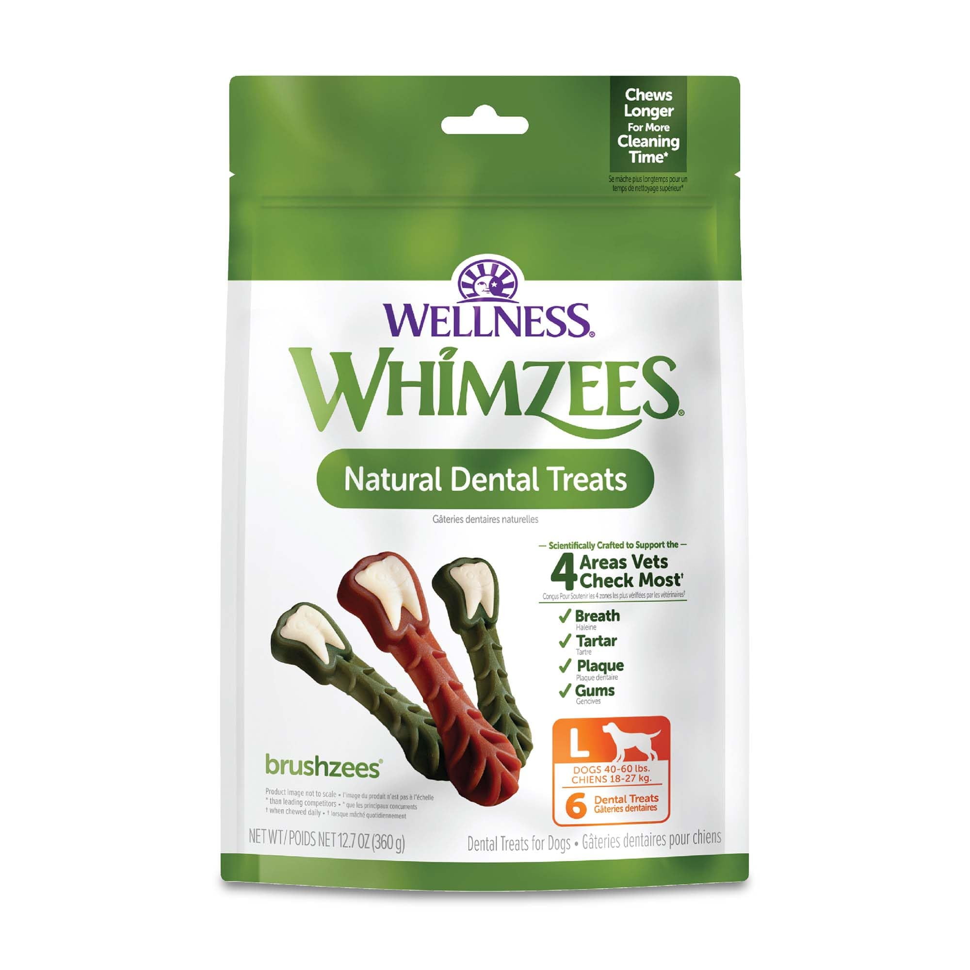 WHIMZEES by Wellness Brushzees Natural Dental Chews for Dogs, Long ...