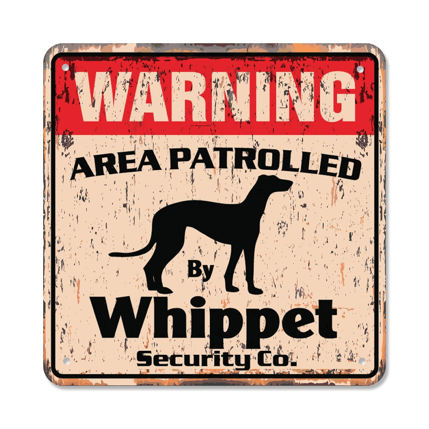 WHIPPET Vintage Security Sign Area Patrolled pet guard bark greyhound ...