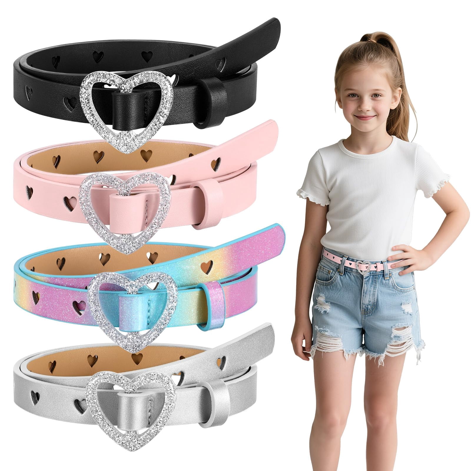 WHIPPY Girls Belts Kids Leather Waist Belts for Jeans Dresses - Walmart.com